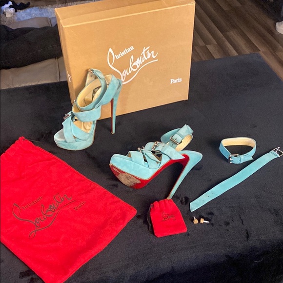 Christian Louboutin | Shoes | Christian Louboutin Blue Peeptoe Heels ...